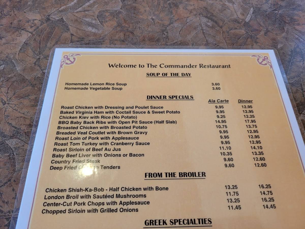 Menu at Commander Restaurant, Munster