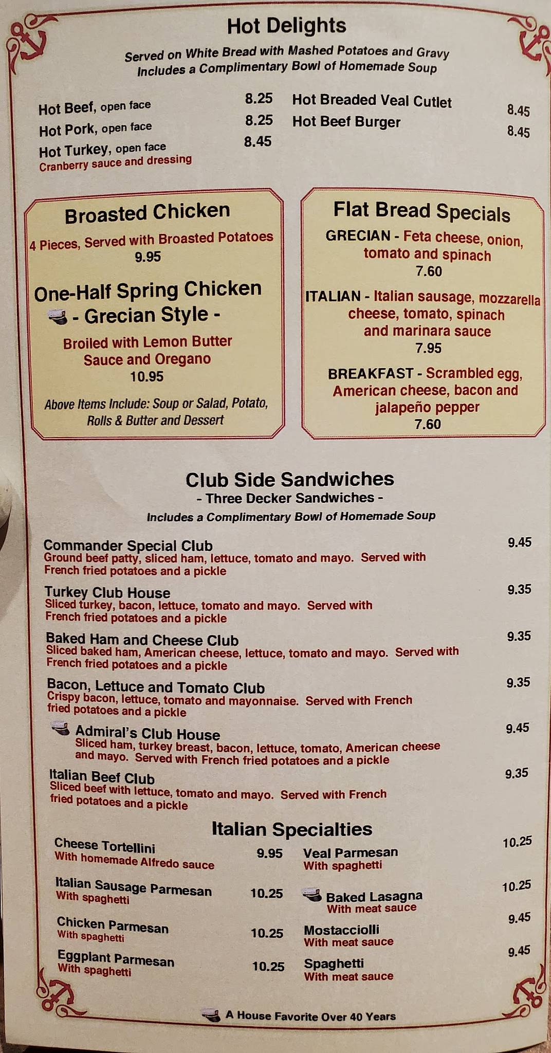 Menu at Commander Restaurant, Munster