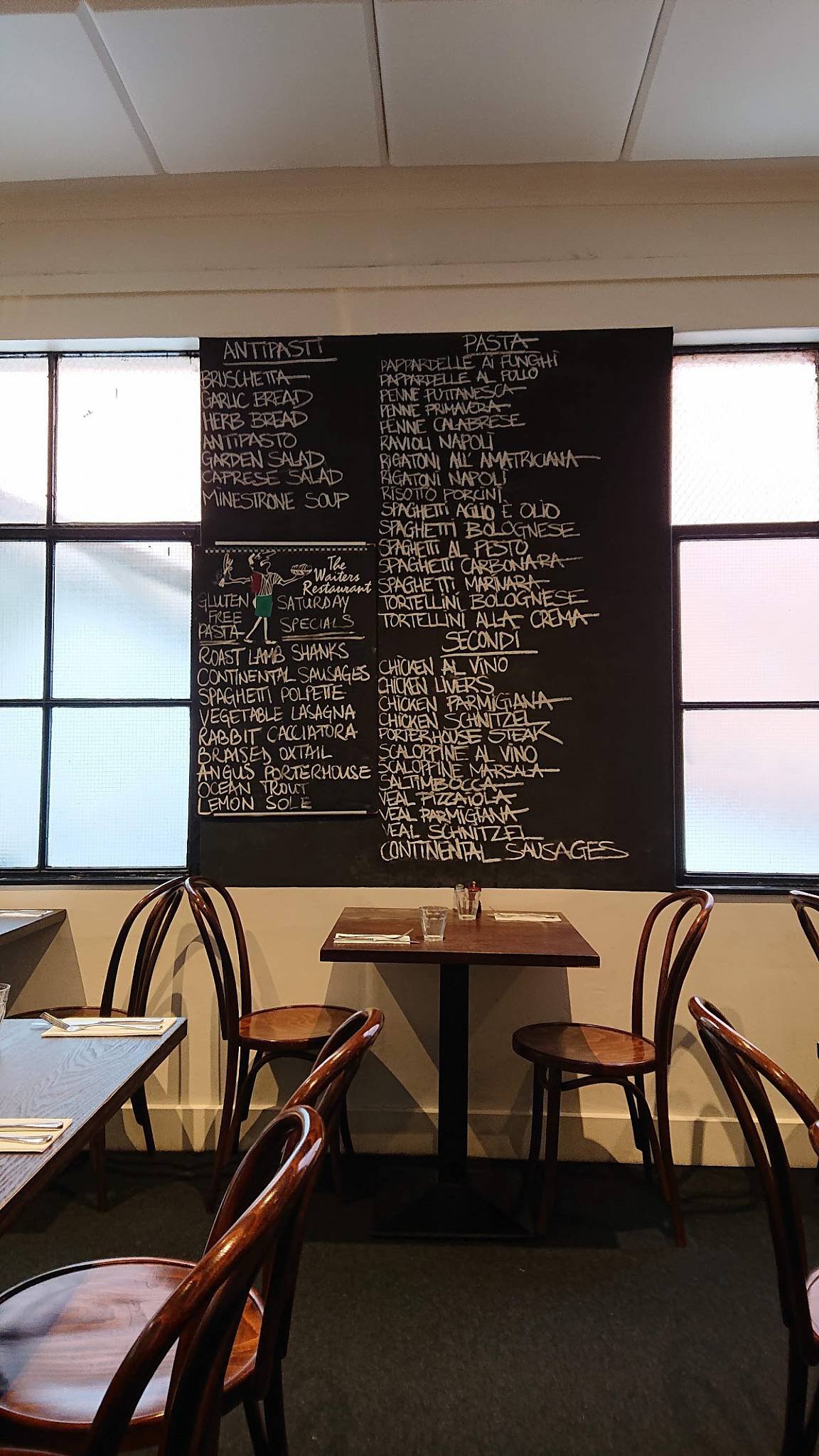 Menu at The Waiters Restaurant, Melbourne