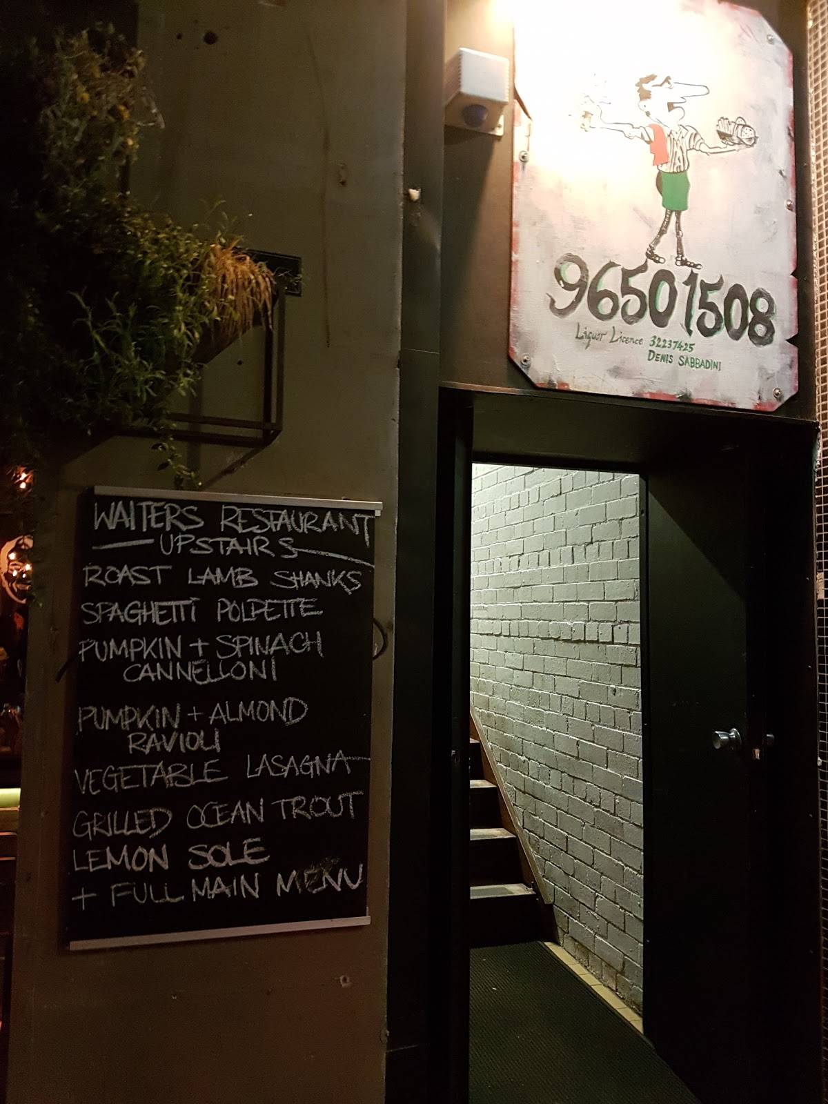 Menu at The Waiters Restaurant, Melbourne