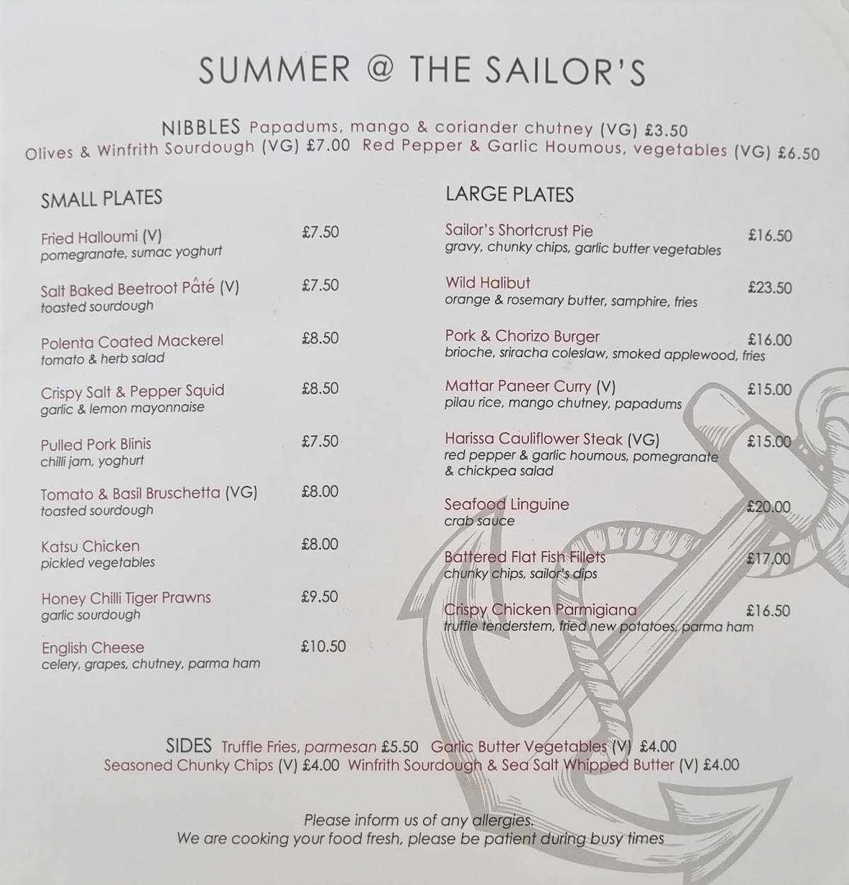 Menu at Sailor's Return pub & bar, Chaldon Herring