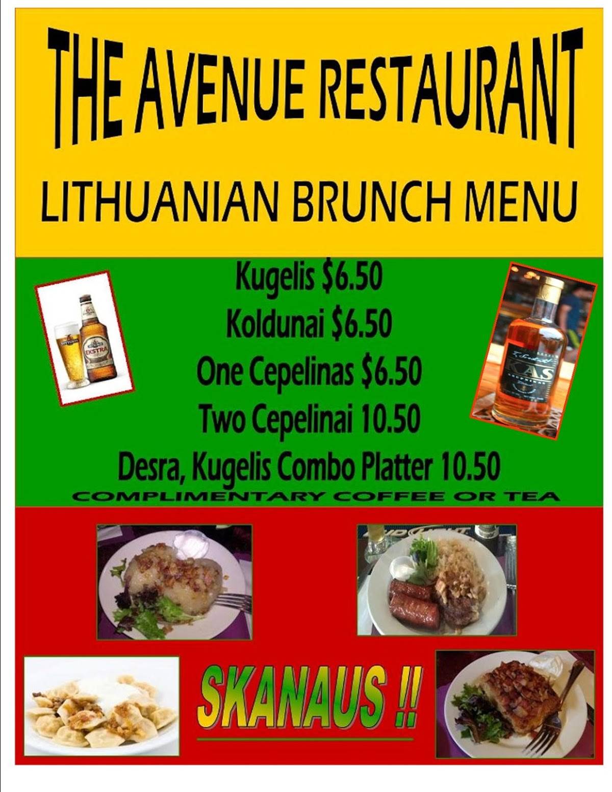 Menu at The Avenue Restaurant & Bar, New York City, 71-22 Myrtle Ave