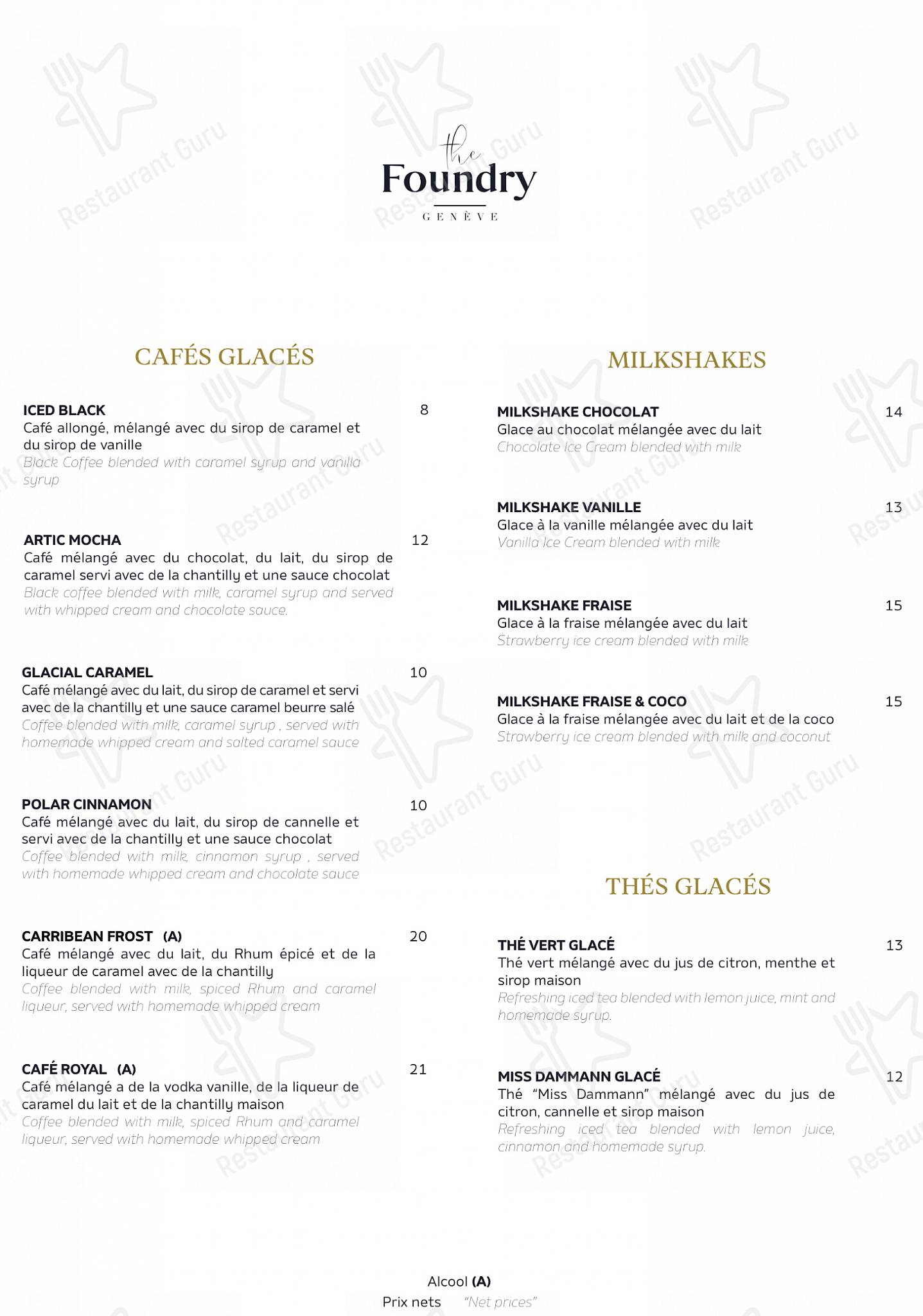 Menu at The Foundry Restaurant, Geneva