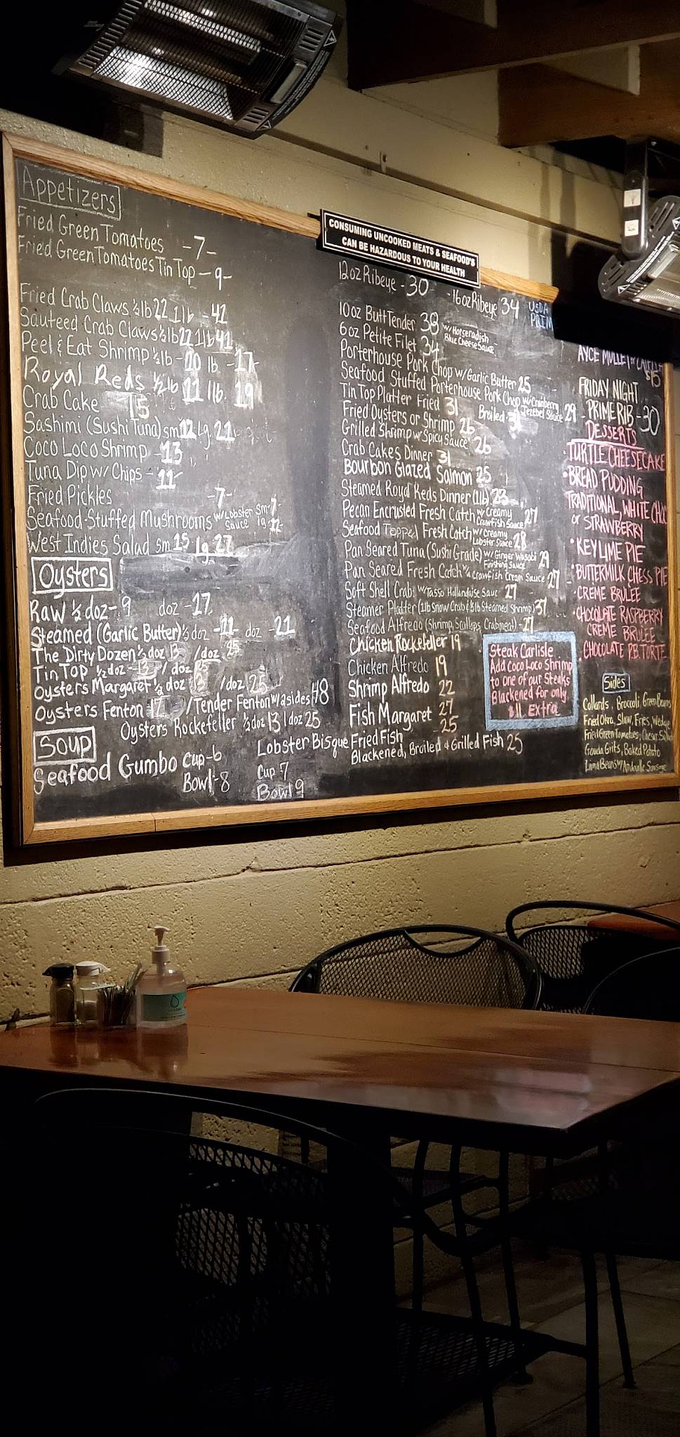 Menu at The Tin Top Restaurant & Oyster Bar, Bon Secour