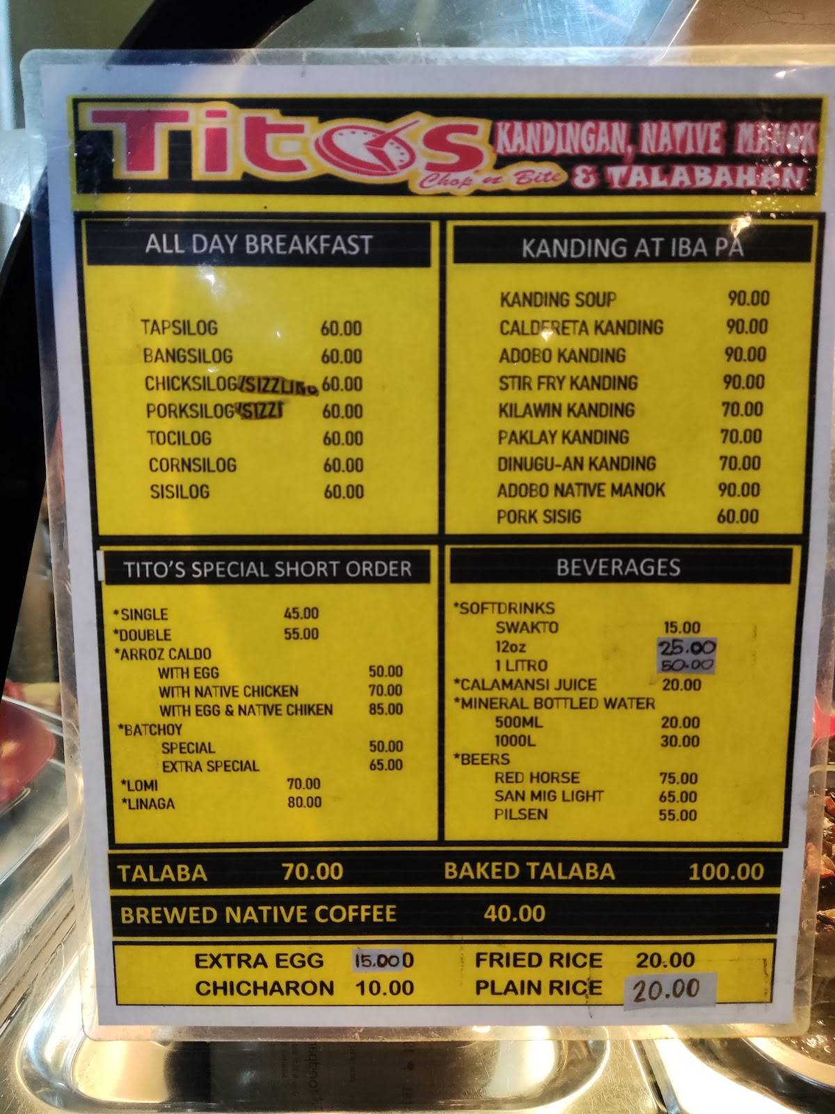 Menu at Tito's Chop n' Bite restaurant, Iloilo City