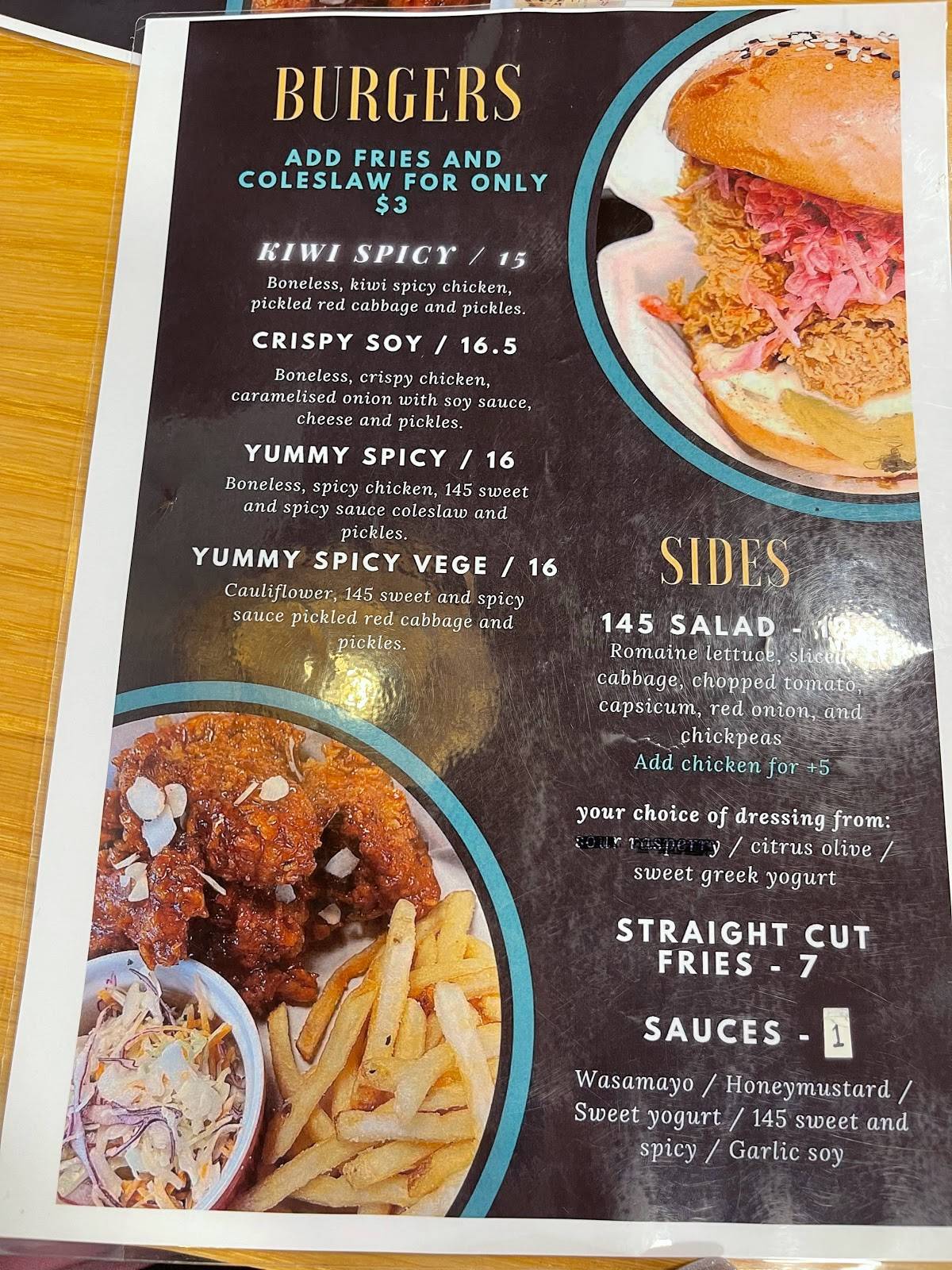Menu at Platform145 restaurant, Wellington