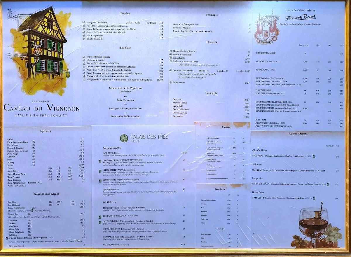 Menu au Caveau du Vigneron restaurant, Turckheim