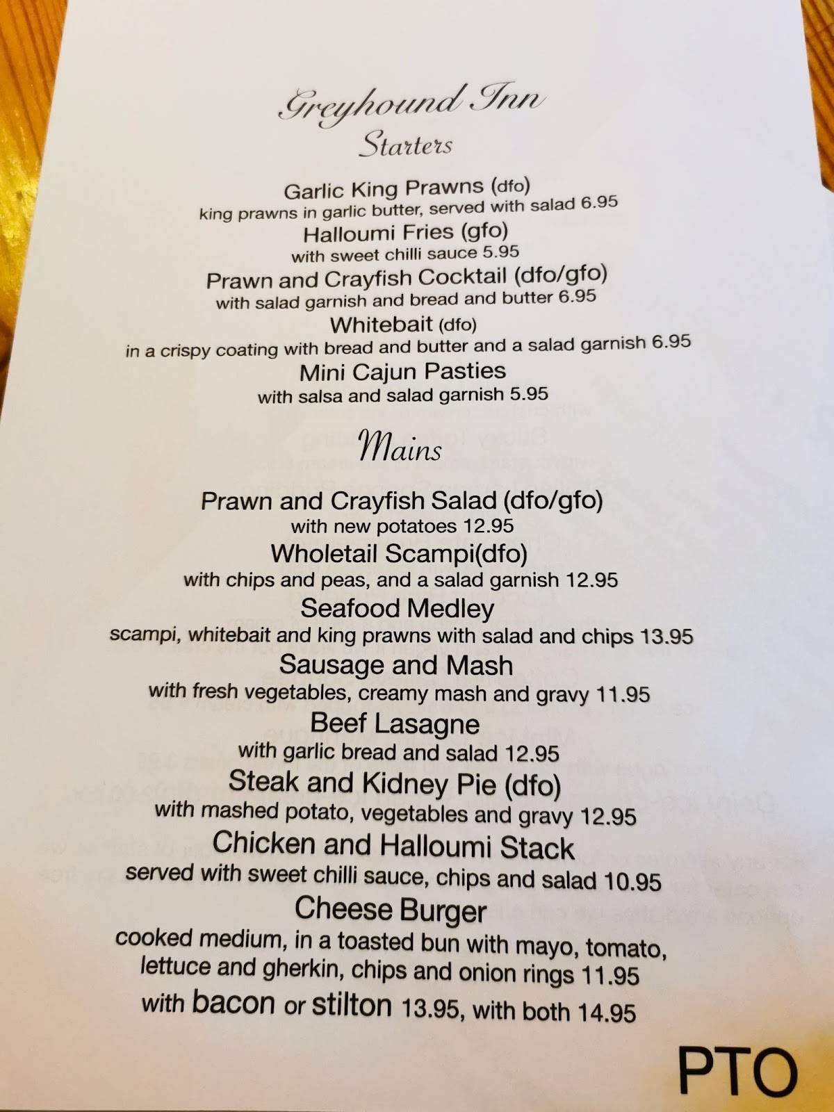 Menu at Greyhound Inn Hickling Green pub & bar, Hickling, The Grn