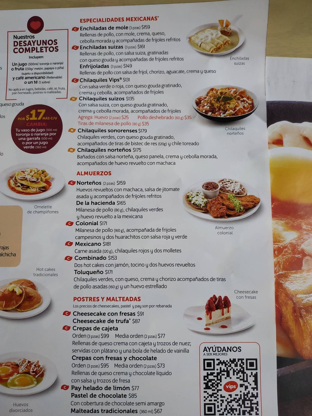 Carta del restaurante Vips, Monterrey, Paseo del los Leones 3201