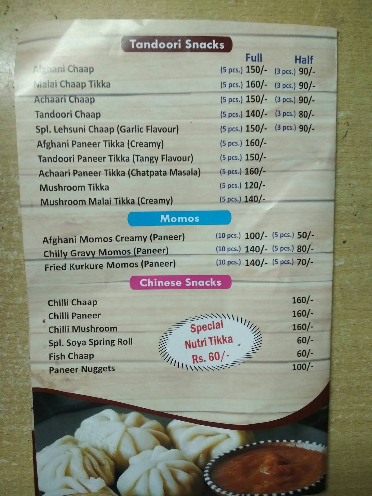 Menu at Mr. Singh's Tandoori hut, New Delhi, No: 27/1