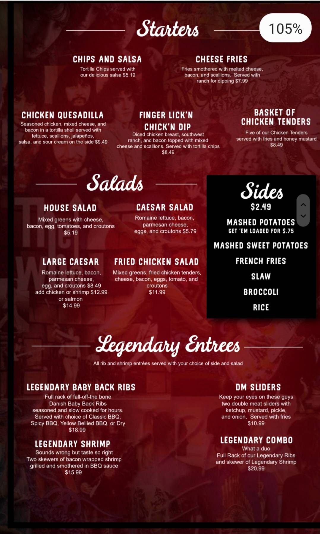 Menu at P.Y.Ts Legendary Grill & Bar, Gaffney