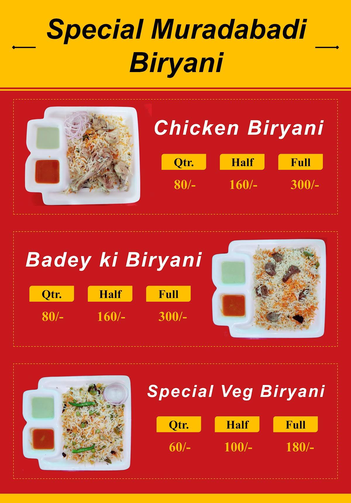 Menu at PAKIZA MORADABADI BIRYANI, New Delhi