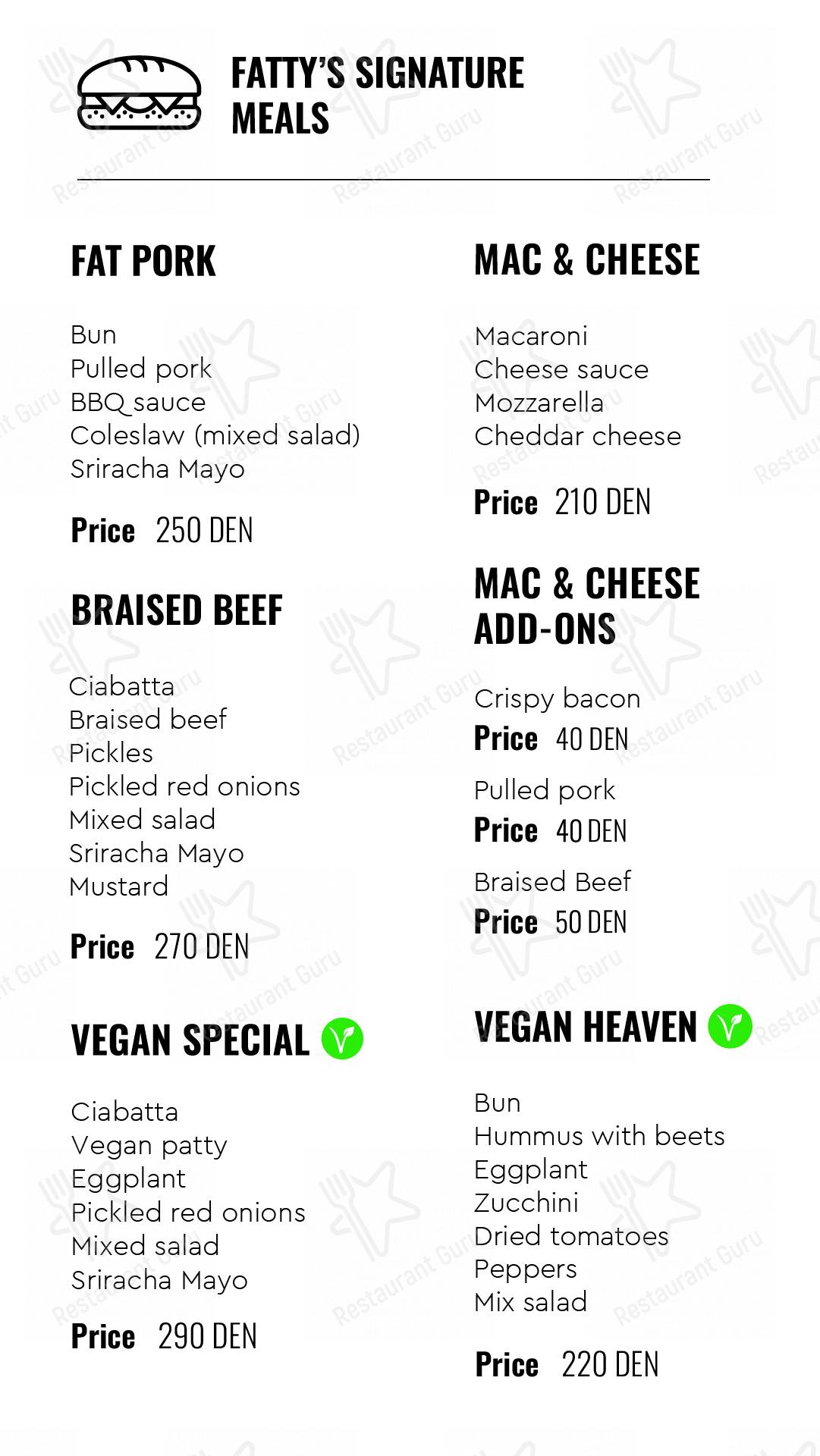 Menu at Fat Kitchen Bistro restaurant, Skopje
