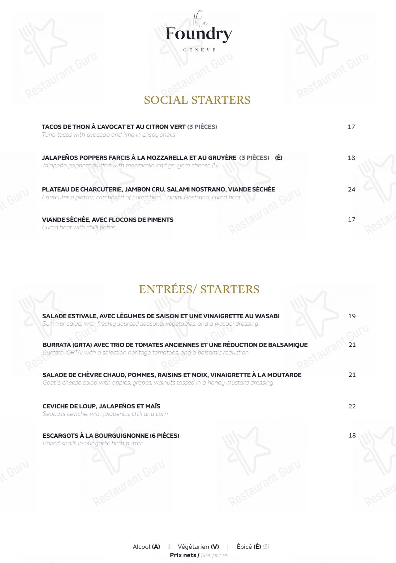 Menu at The Foundry Restaurant, Geneva