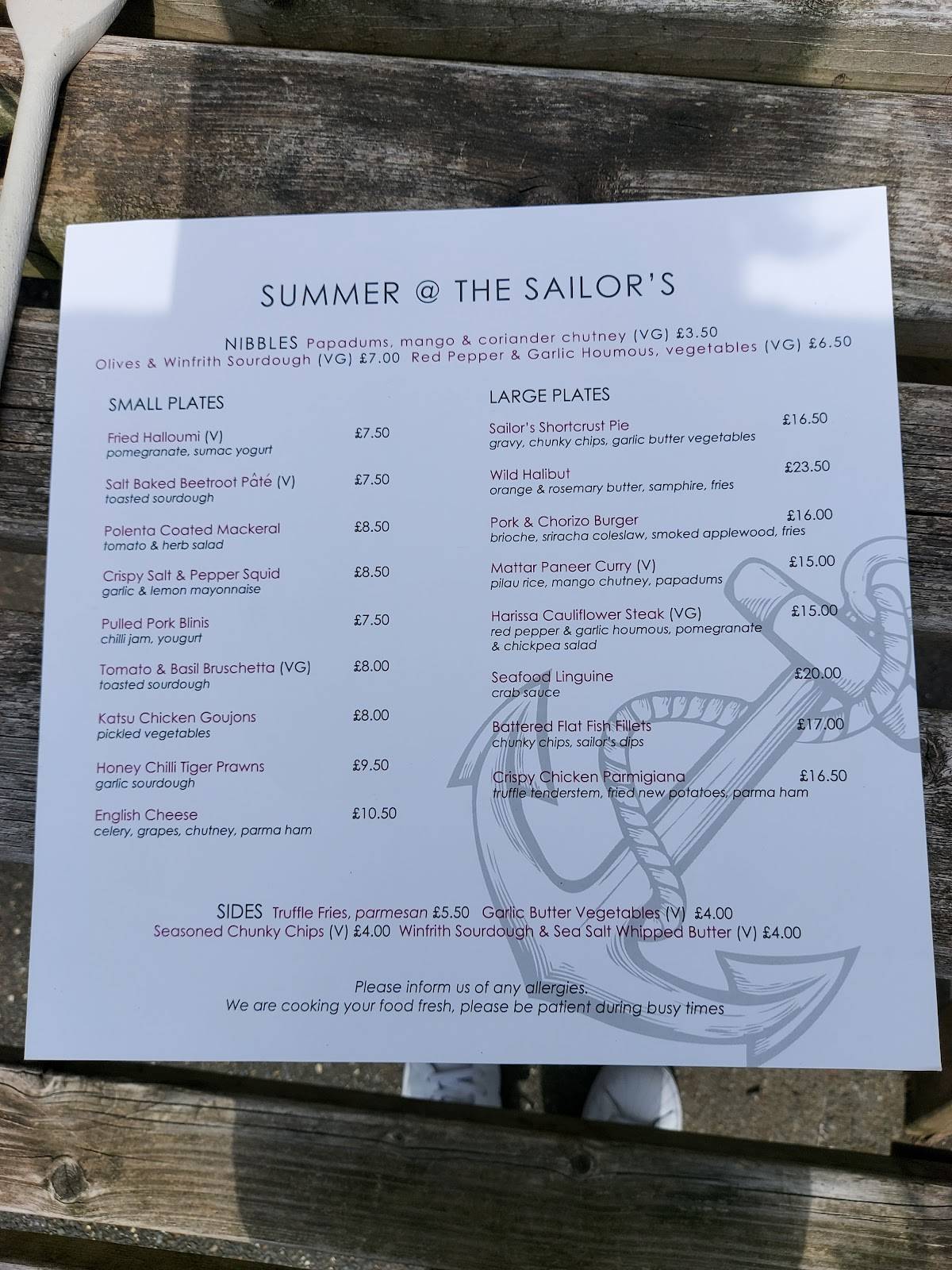Menu at Sailor's Return pub & bar, Chaldon Herring