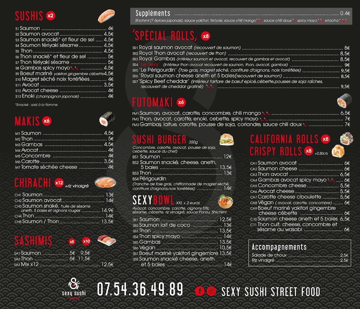 Menu at Sexy sushi street food restaurant, Faux