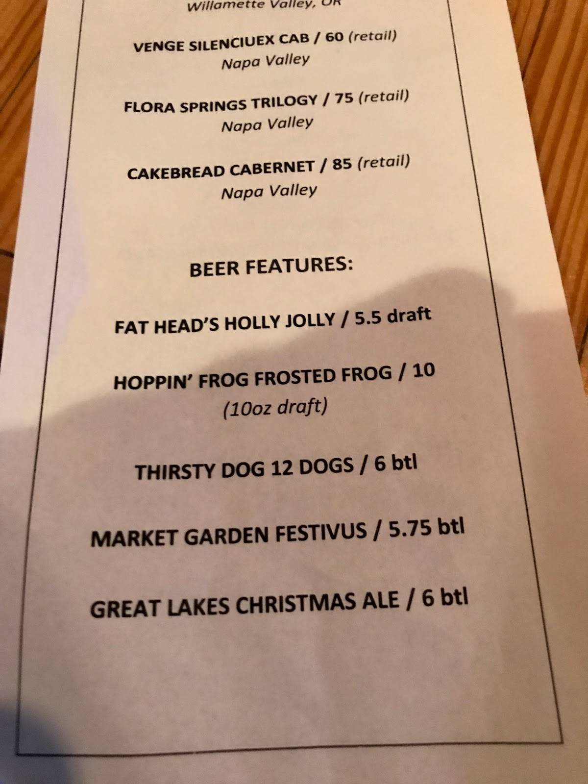 Menu at The Merchant Tavern restaurant, Akron