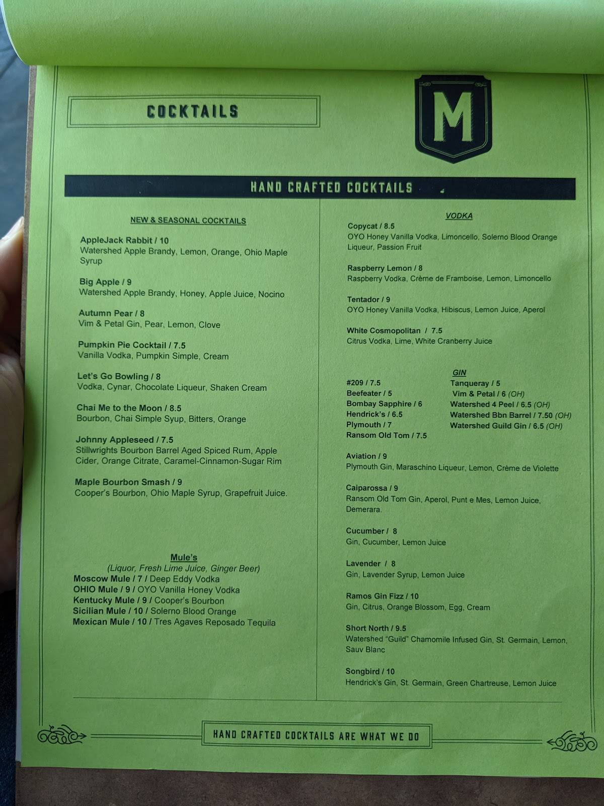 Menu at The Merchant Tavern restaurant, Akron