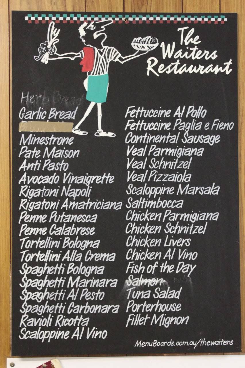 Menu at The Waiters Restaurant, Melbourne