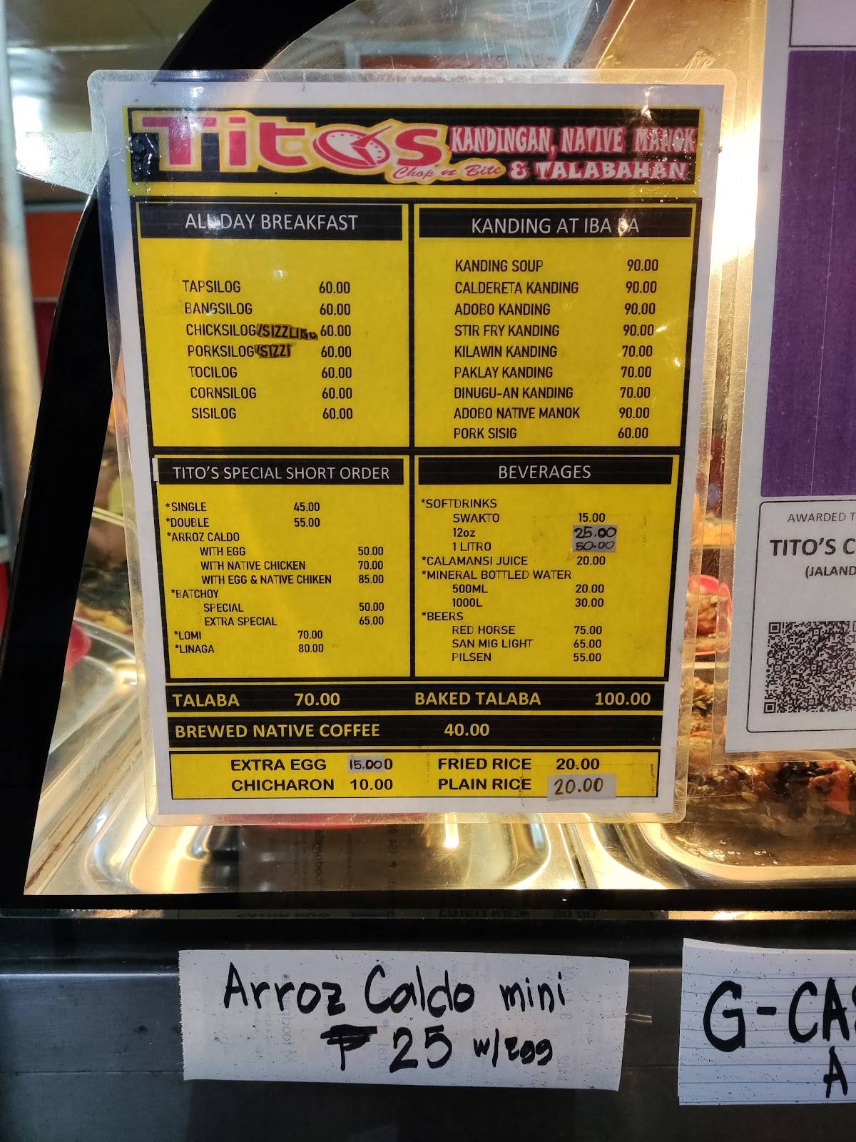 Menu at Tito's Chop n' Bite restaurant, Iloilo City