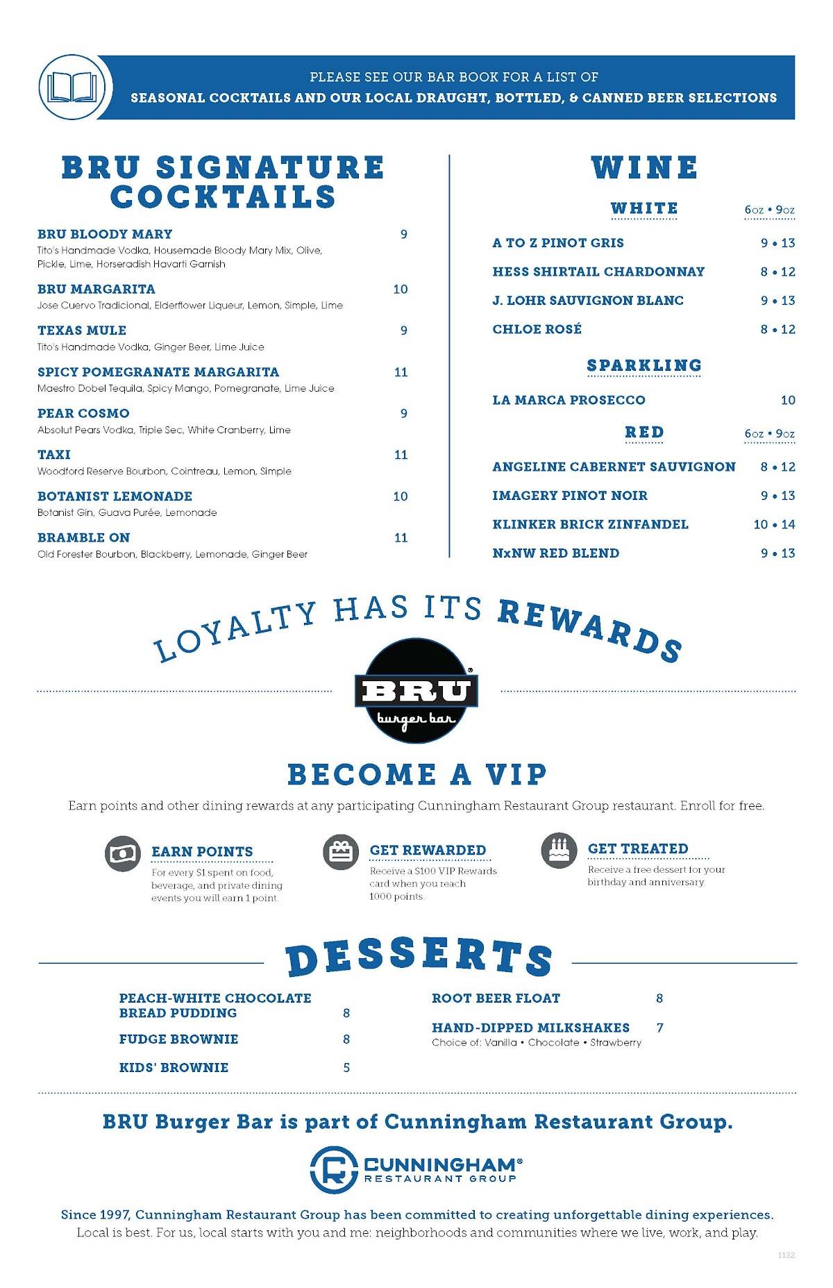 Menu at BRU Burger Bar - Carmel, Carmel, Old Meridian St