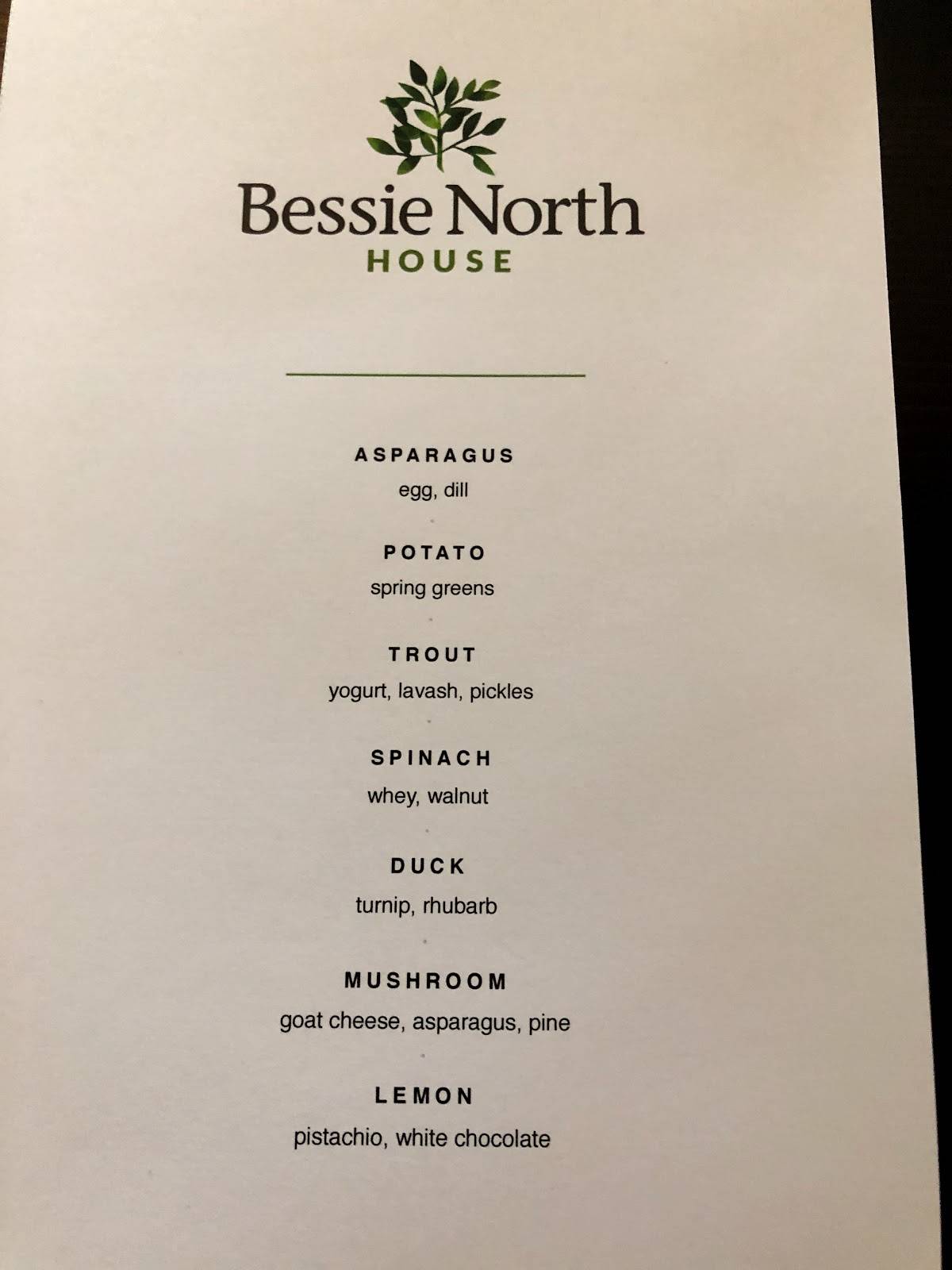Menu at Bessie North House restaurant, Canning