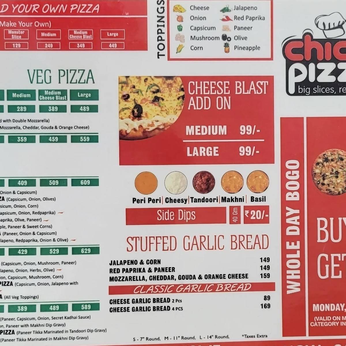 Menu at Chicago pizza, Rewari