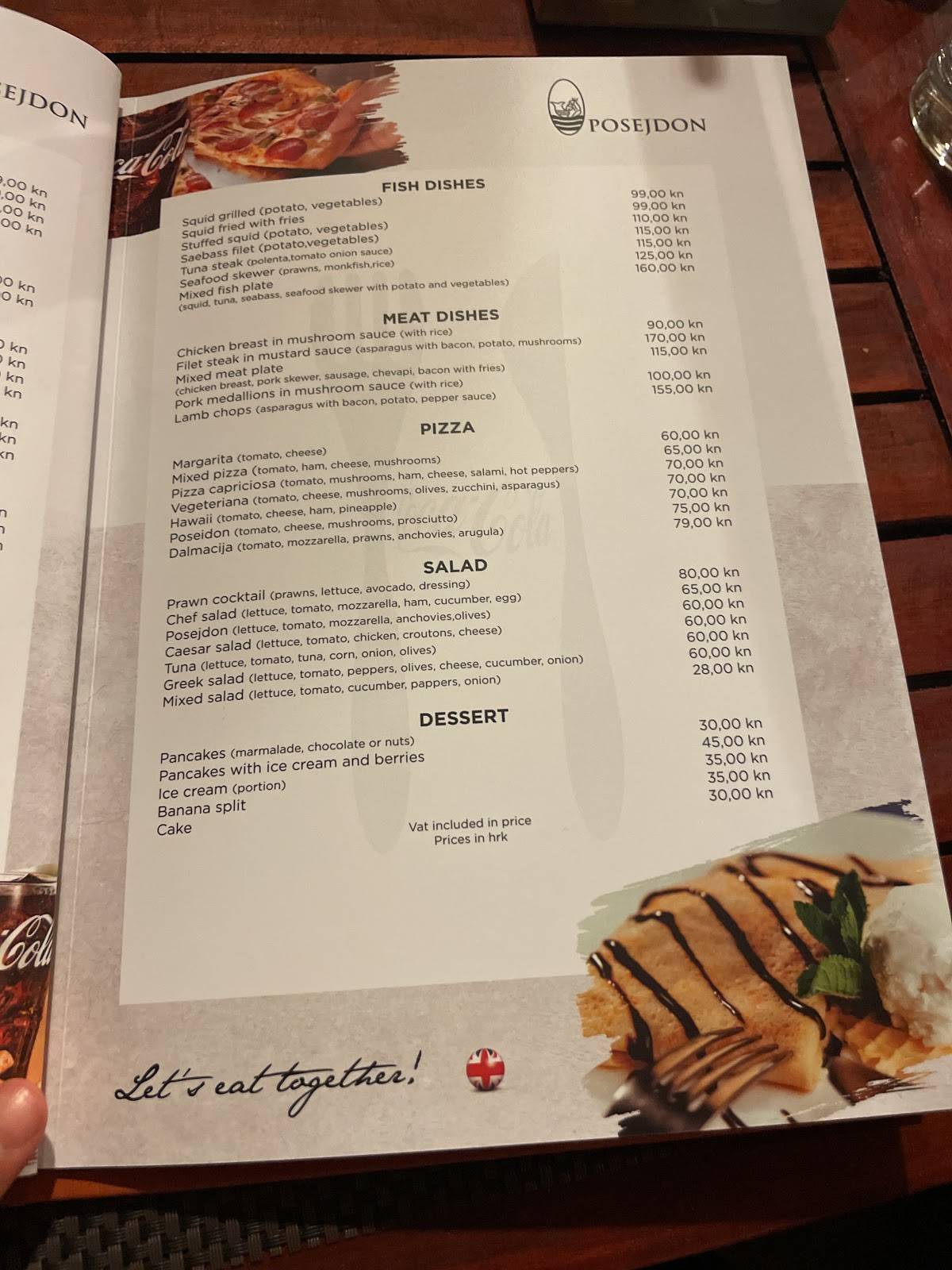 Menu au Posejdon restaurant, Cavtat