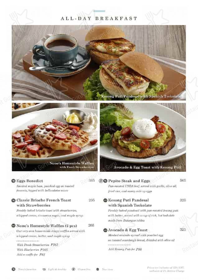Menu at Nono’s restaurant, Taguig