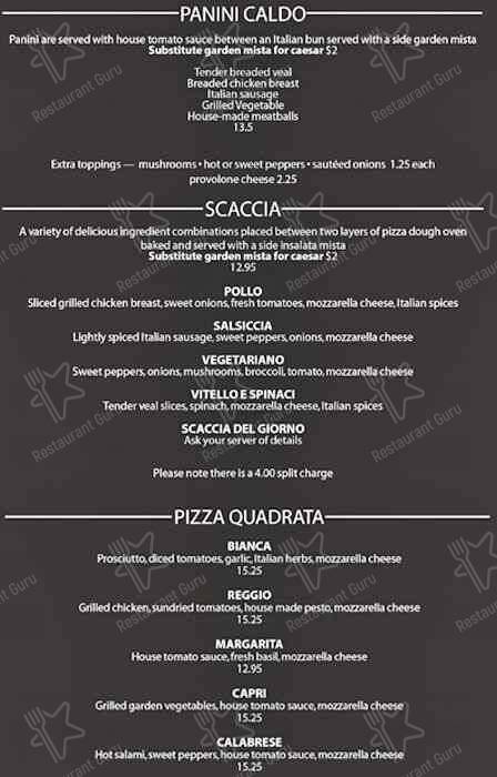 Menu at Scaccia restaurant, Toronto, 55 Bloor St W
