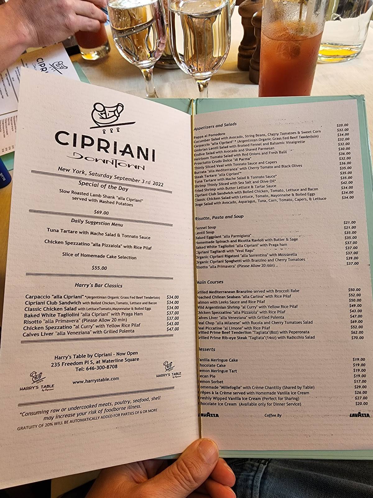 Menu at Cipriani Downtown New York City restaurant, New York City, 376 ...