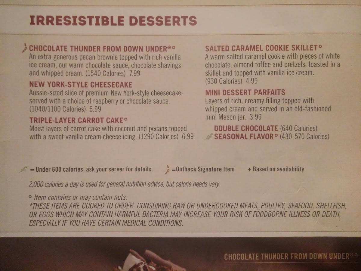 Menu at Outback Steakhouse, Fort Wayne, Coventry Ln
