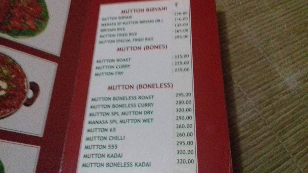 Menu at Hotel Manasa Veg and Non-Veg, Tirupati