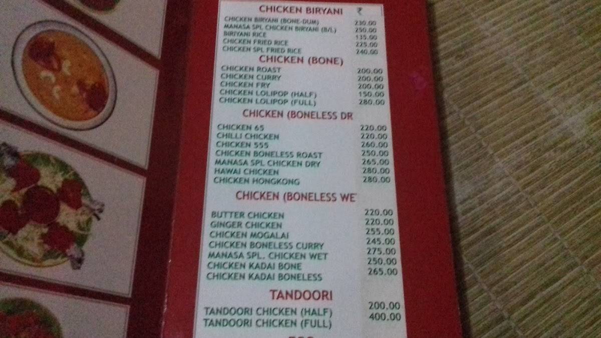 Menu at Hotel Manasa Veg and Non-Veg, Tirupati