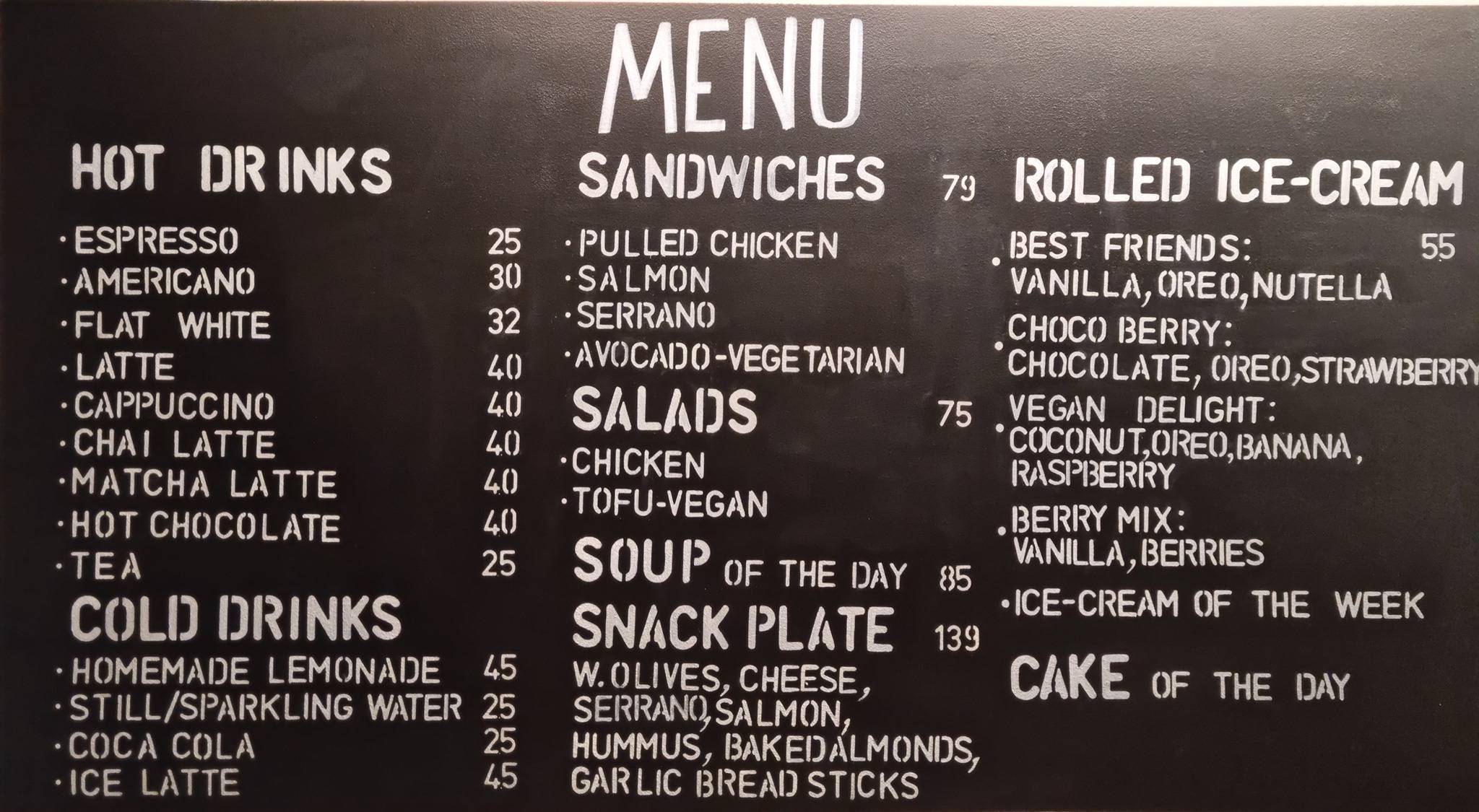 Menu at JaDa! Cafe, Copenhagen