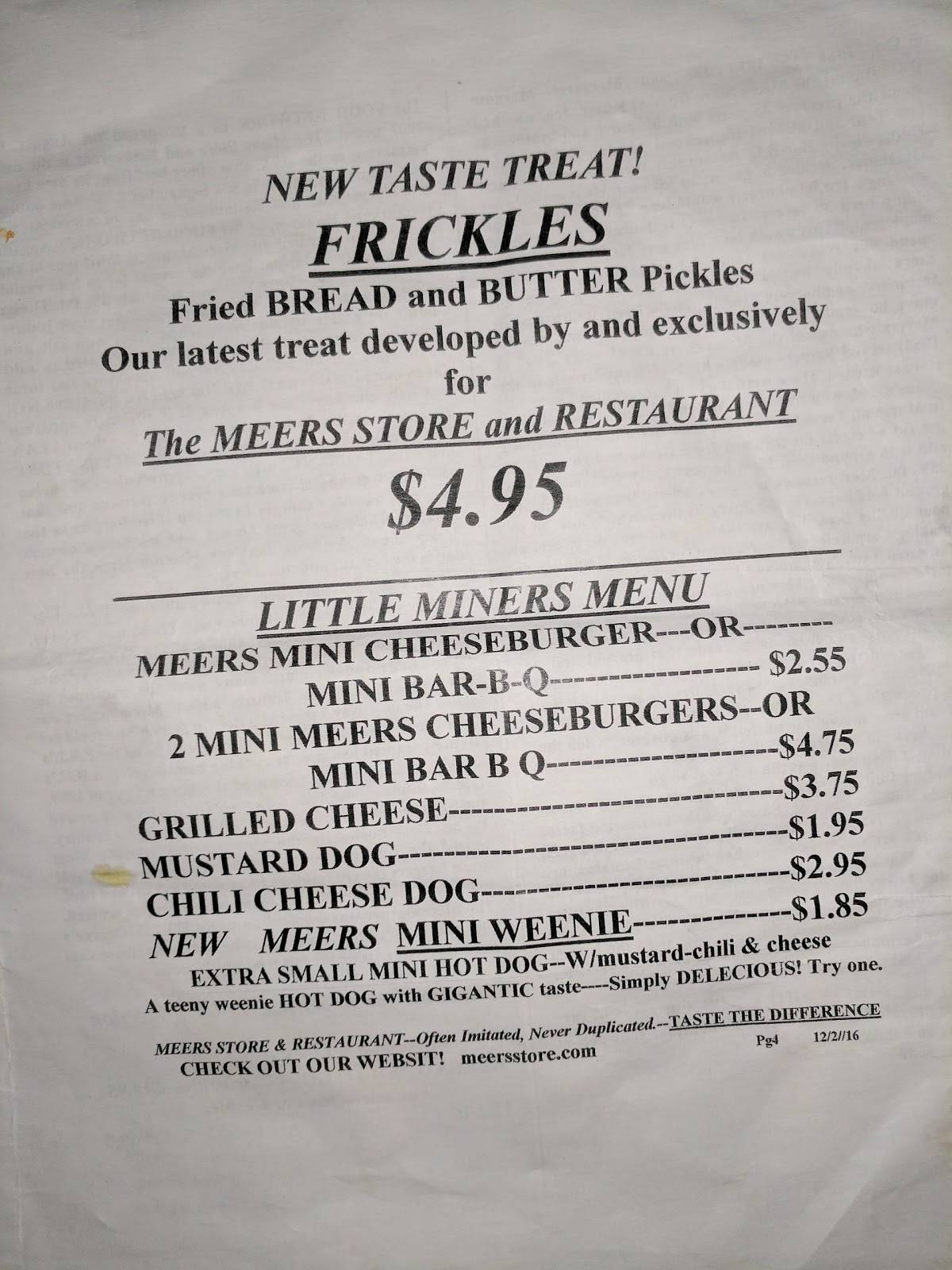 Menu at Meers Store and Restaurant, Meers