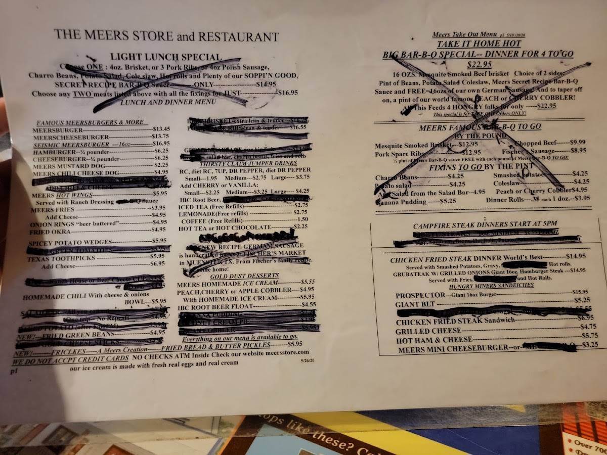 Menu at Meers Store and Restaurant, Meers