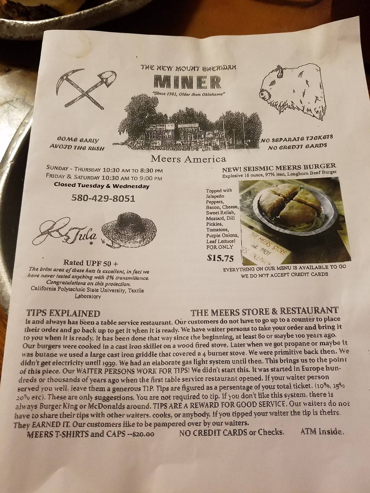Menu at Meers Store and Restaurant, Meers