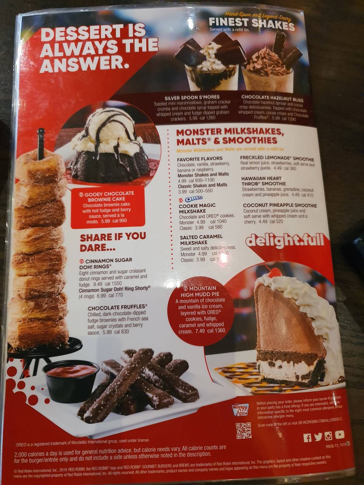 Menu at Red Robin Gourmet Burgers and Brews restaurant, Seattle, 401 NE ...