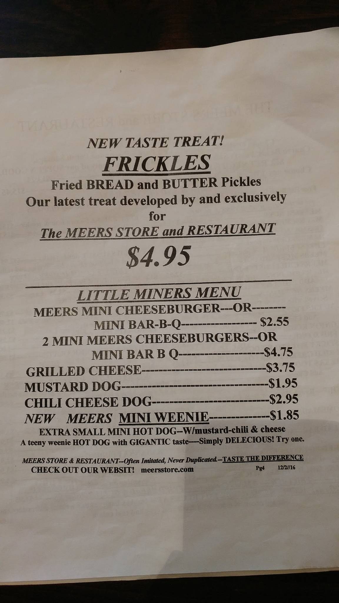 Menu at Meers Store and Restaurant, Meers