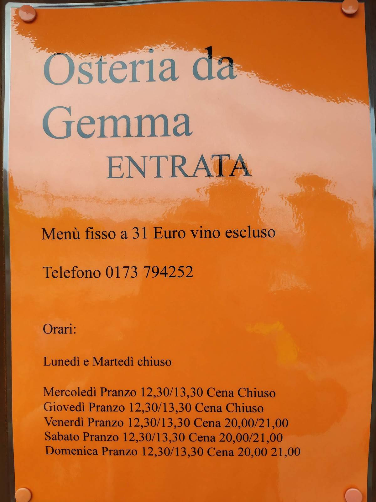 Menu da Osteria da Gemma ristorante, Roddino, Via Marconi 6
