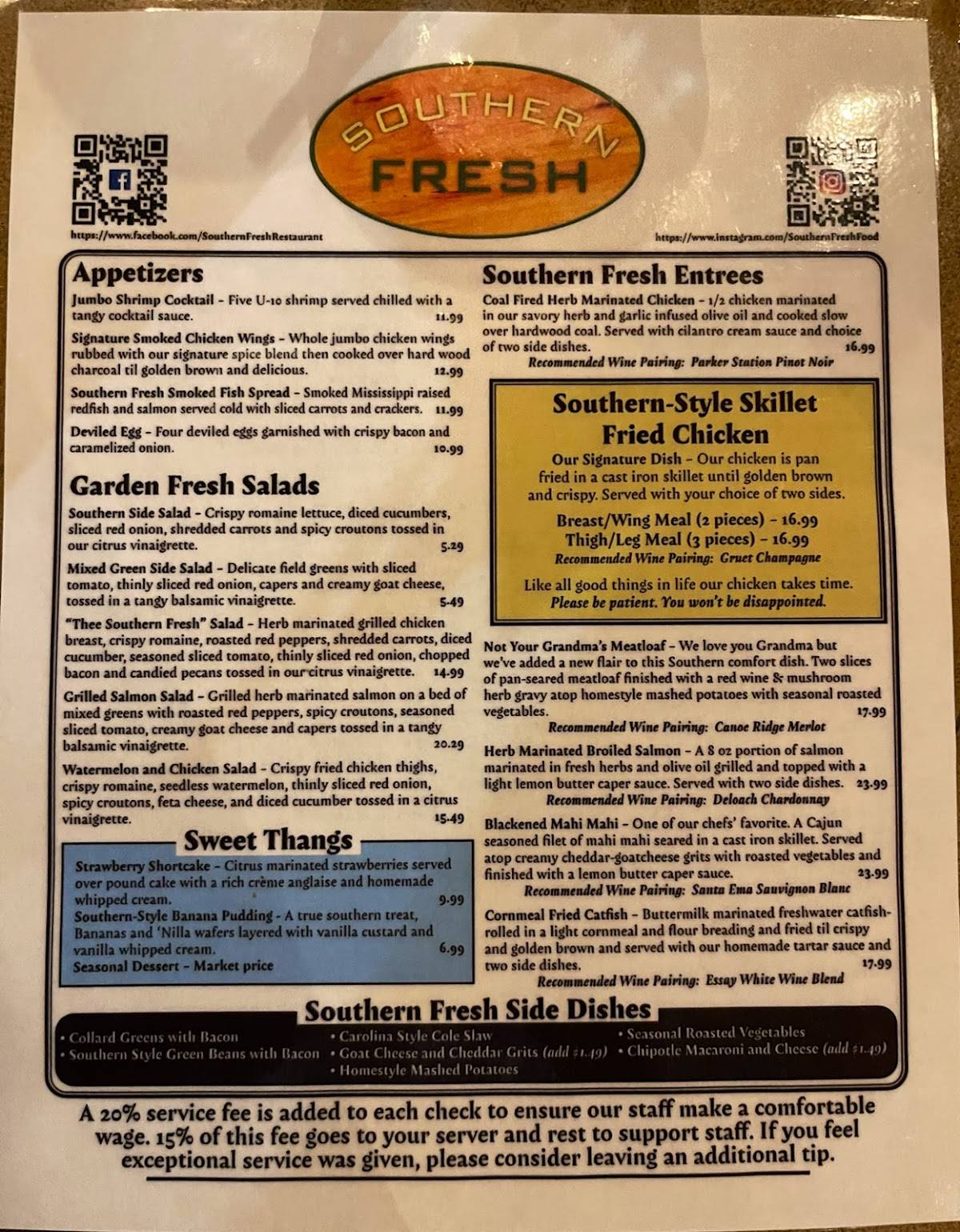 Menu at Southern Fresh restaurant, Safety Harbor