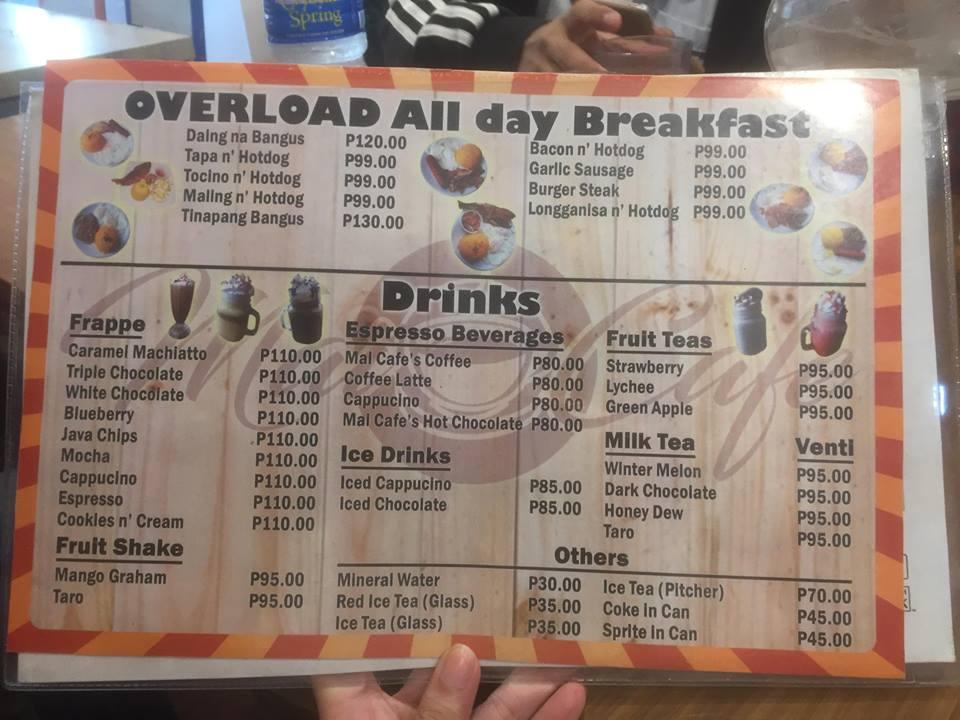 Menu at Mai Cafe, Quezon City, 2/F beside University Scoop