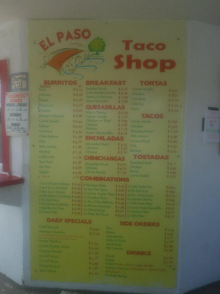 Menu at EL PASO TACO SHOP restaurant, Campo