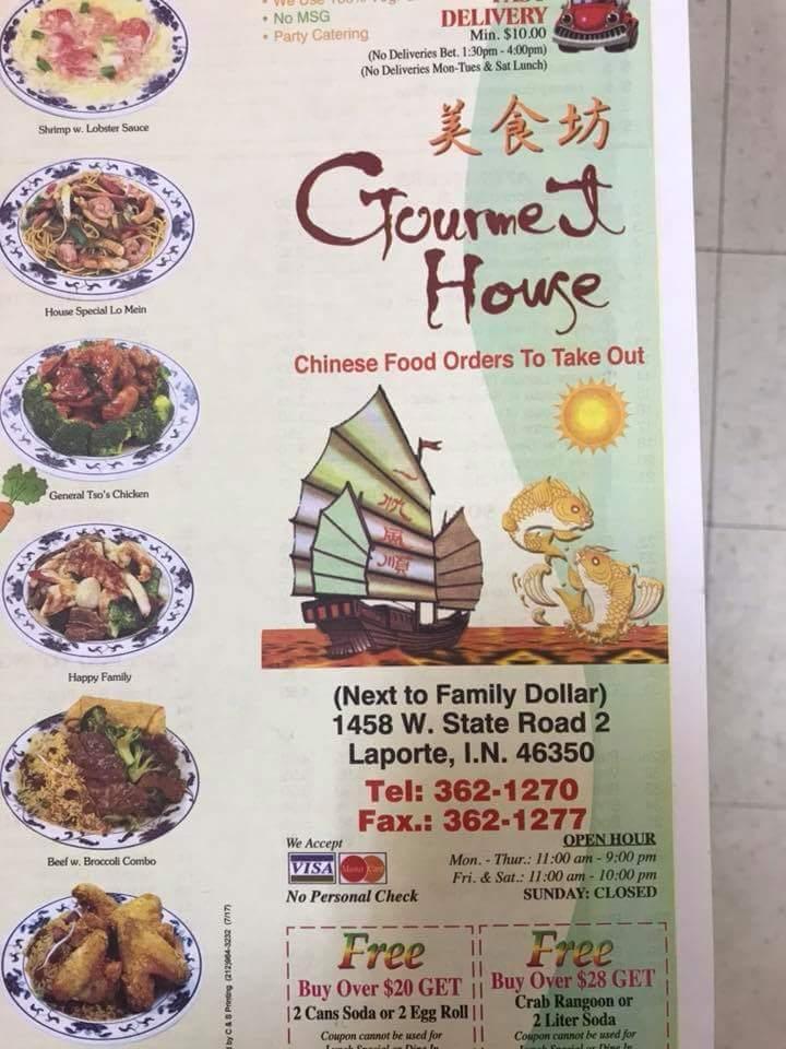 Menu at Gourmet House Chinese Restaurant, La Porte