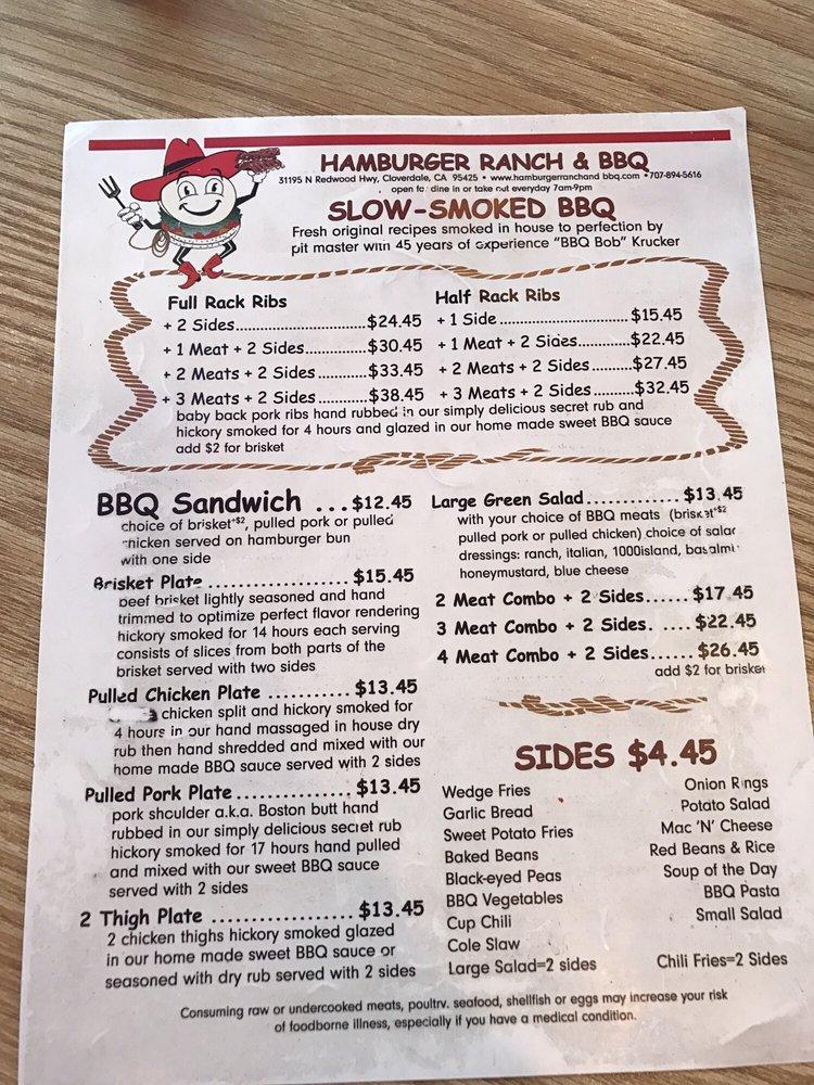 Menu at Hamburger Ranch and BBQ, Cloverdale