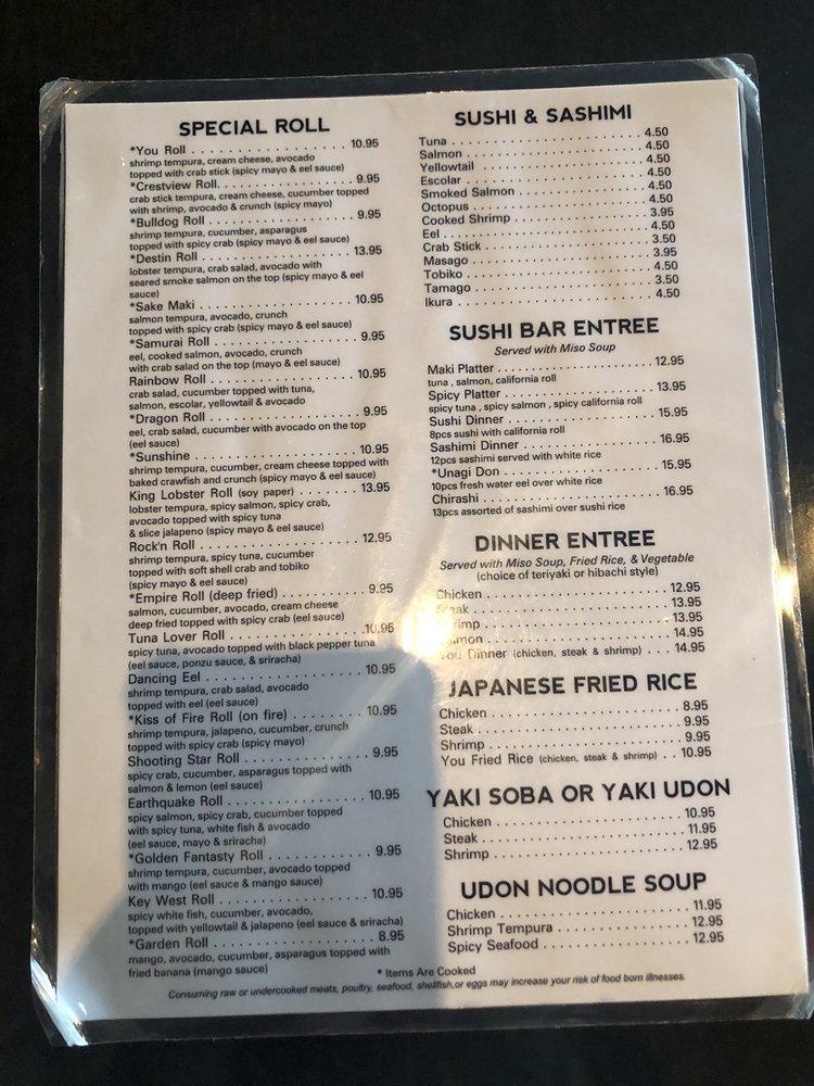 Menu at You Sushi & Hibachi restaurant, Crestview