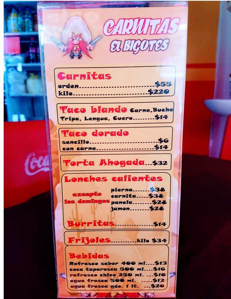 Carta del restaurante CARNITAS "EL BIGOTES", Guadalajara