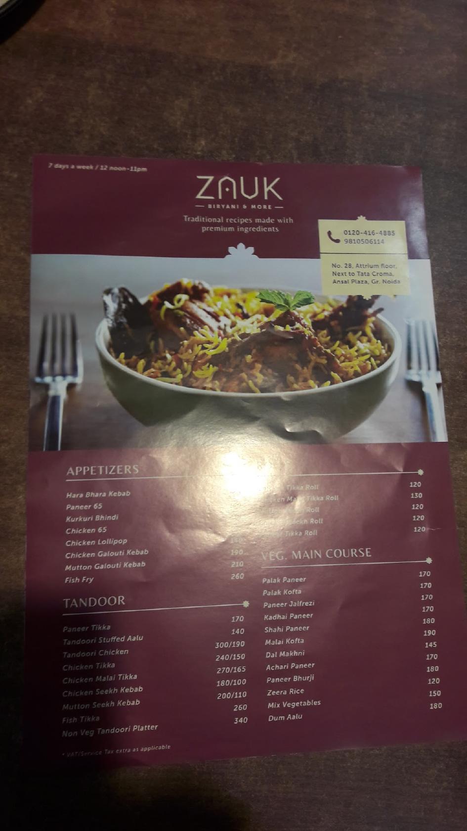 Menu at Zauk Biryani & More, Greater Noida