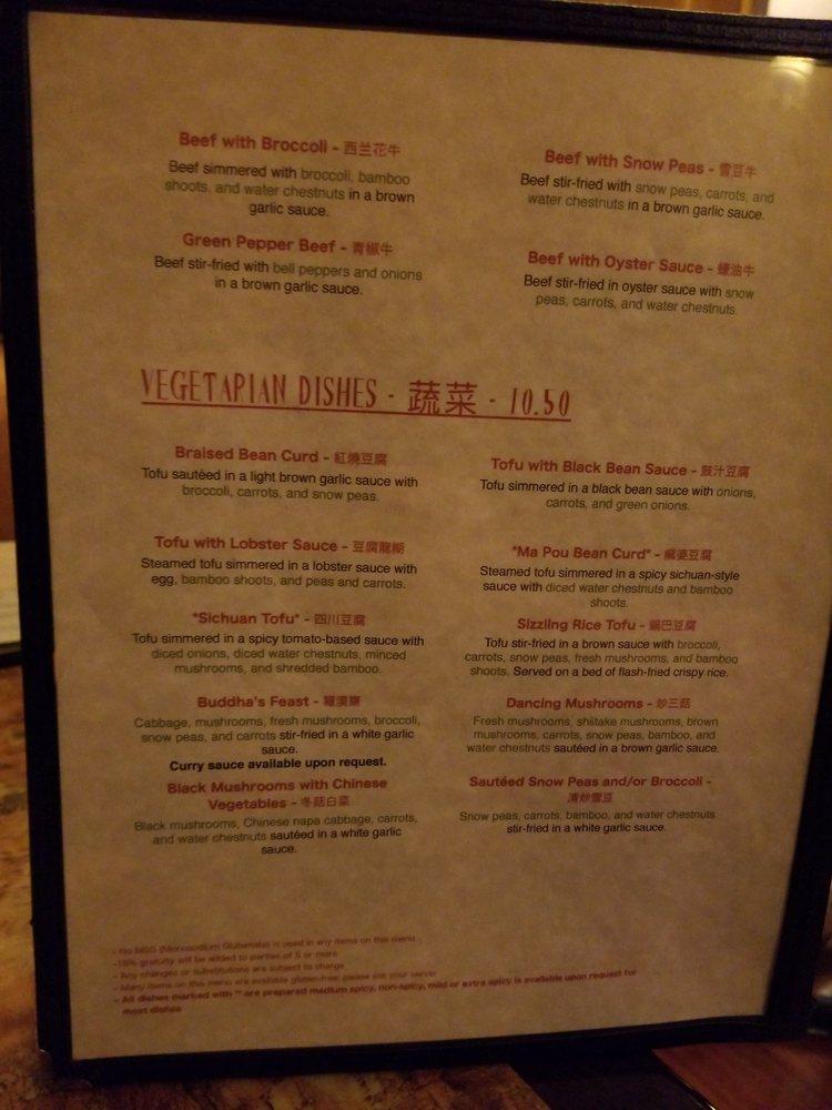 Menu at Red Chopstick restaurant, Sedona, 111 Bell Rock Plaza